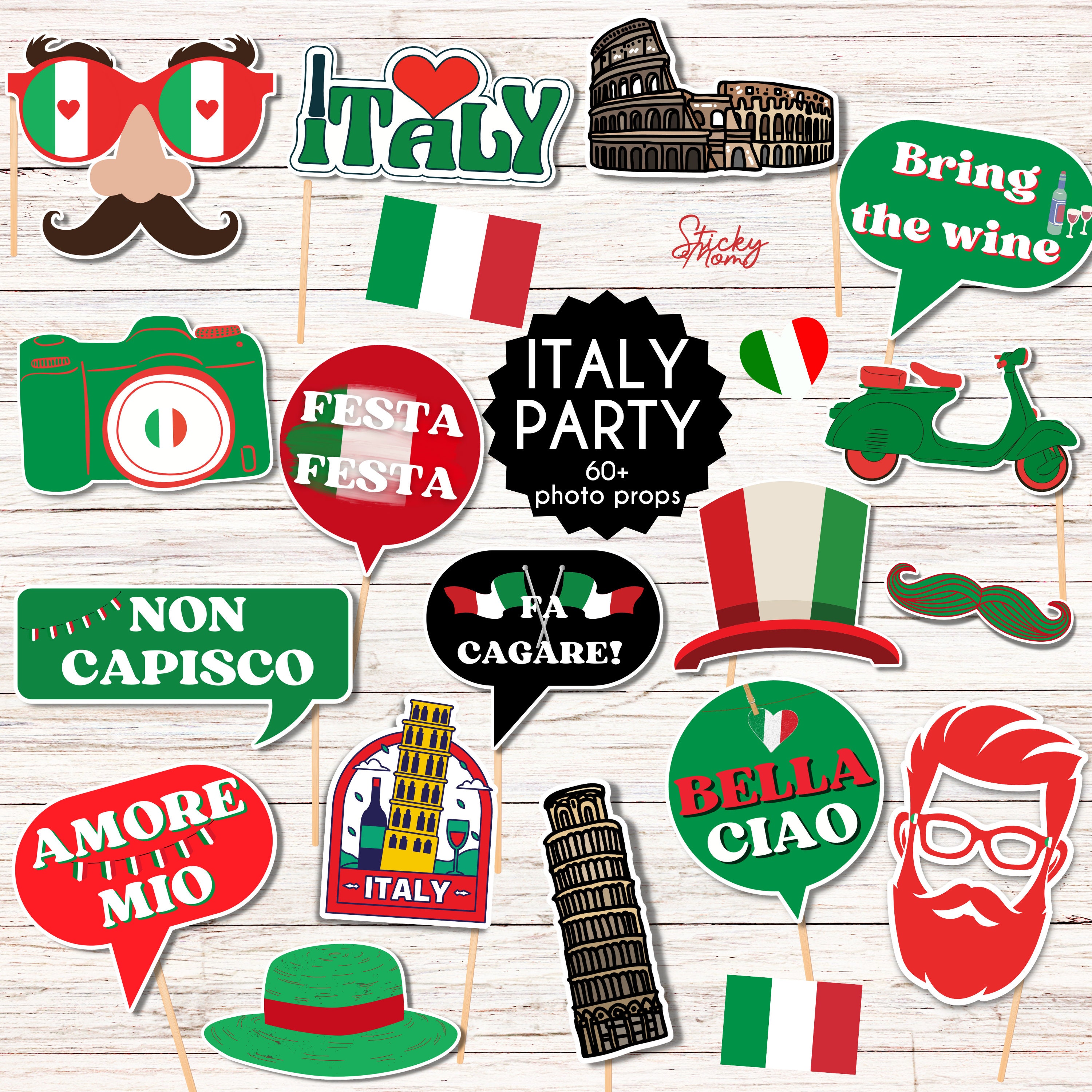 Italy Party Photo Props DIGITAL Photobooth Italy Themed Props, Italian ...
