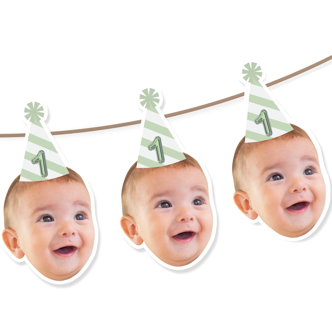 Baby Custom Photo Party Hat | Face Banner Printable | Green Birthday ...