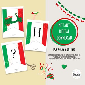 Italy Banner Set, PRNTABLE Italian Themed Garland, Italian Bunting ...