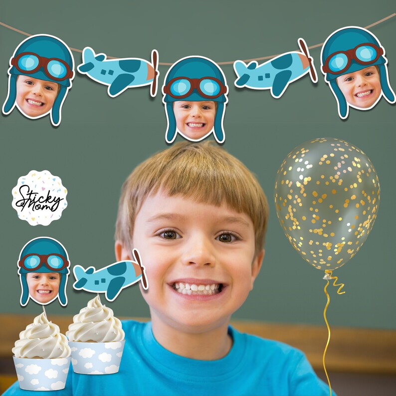 Retro Aviator Photo Banner | Face Banner Printable Pilot Cupcake ...