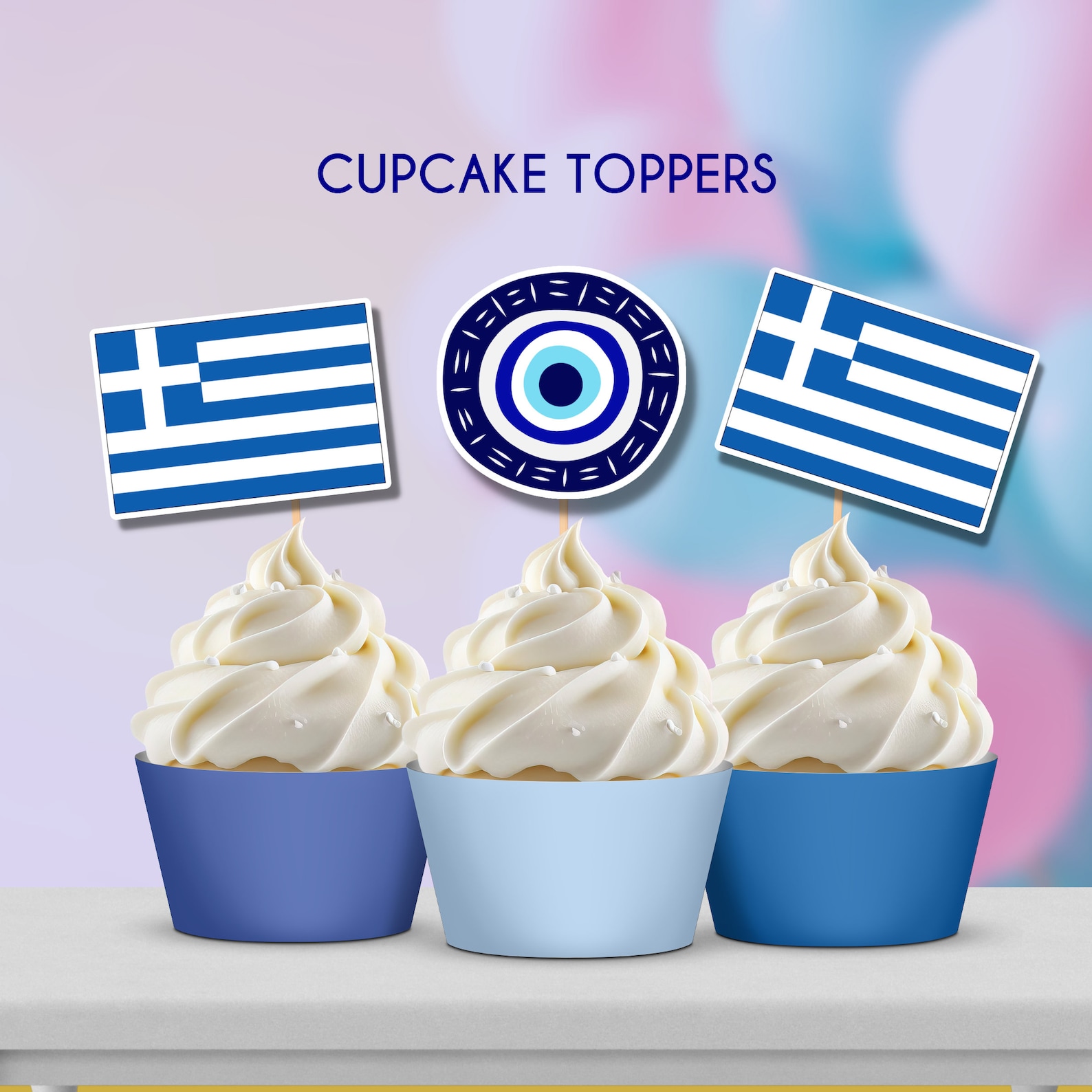 Greek Party Photo Props Photobooth Cupcake Toppers Greece Themed Props ...