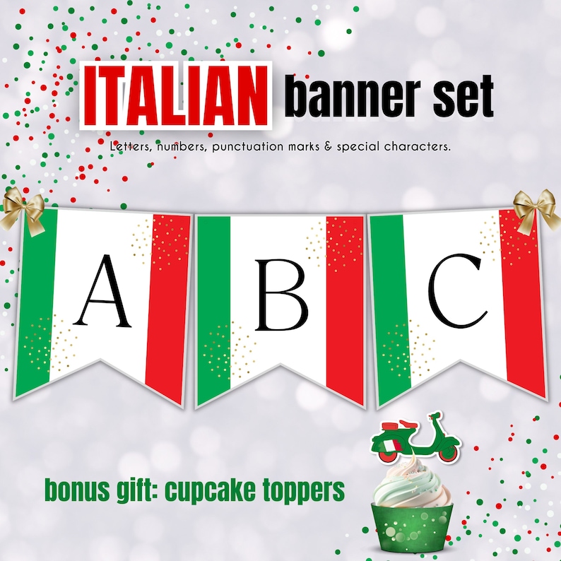Italy Banner Set, PRNTABLE Italian Themed Garland, Italian Bunting ...