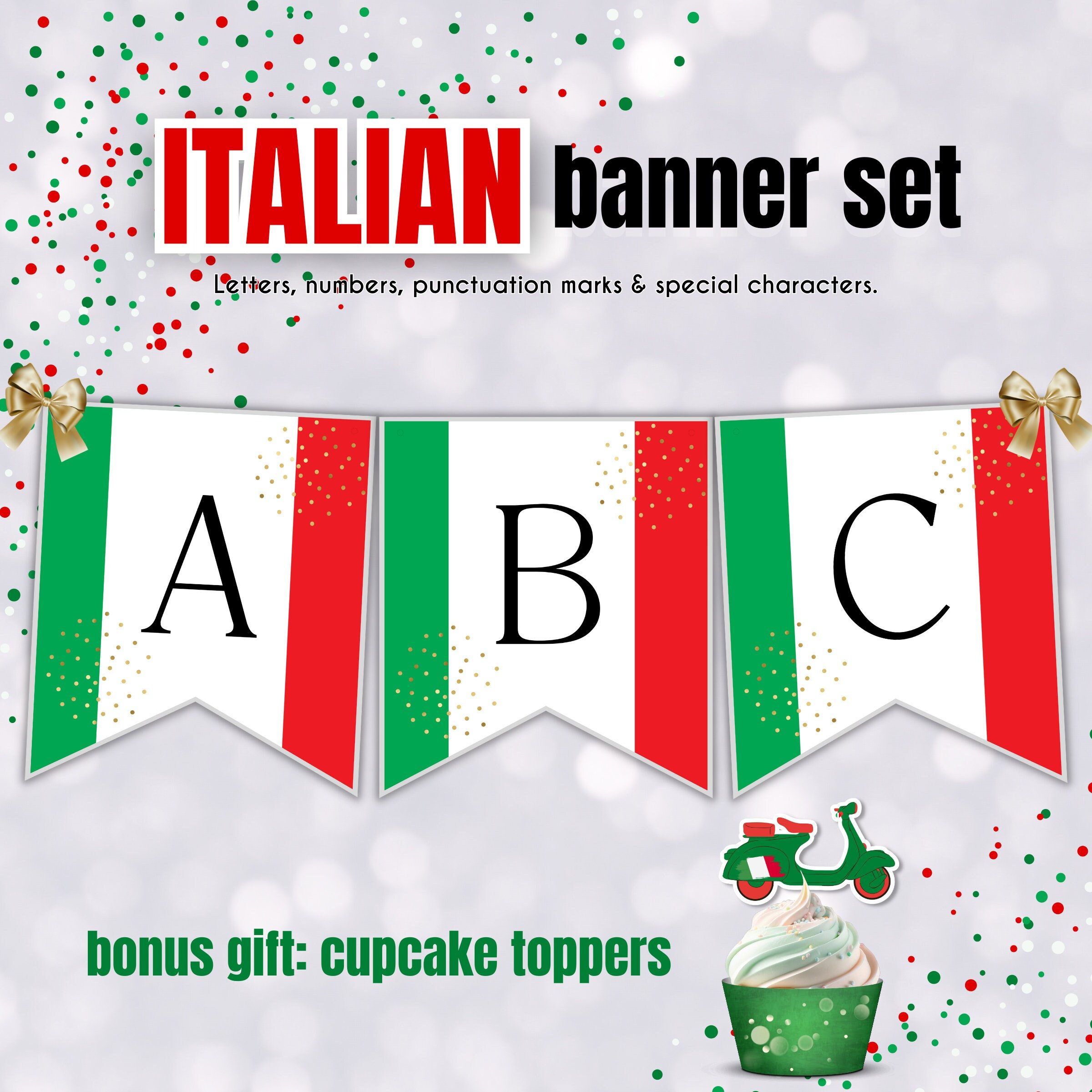 Italy Banner Set, PRNTABLE Italian Themed Garland, Italian Bunting ...