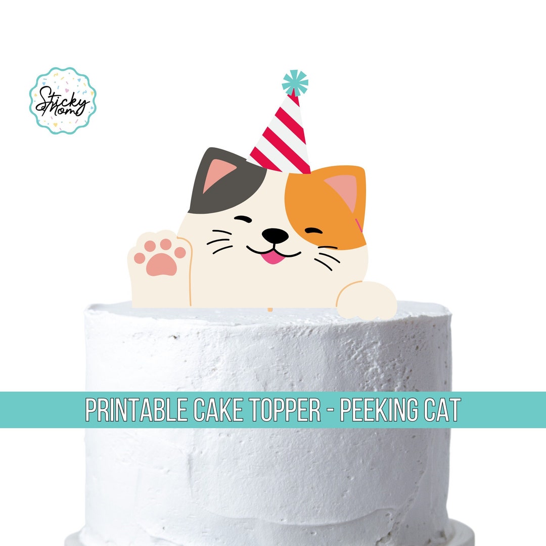 Calico Cat Cake Topper Peek Kitty Cupcake Toppers - Peeking Cat ...