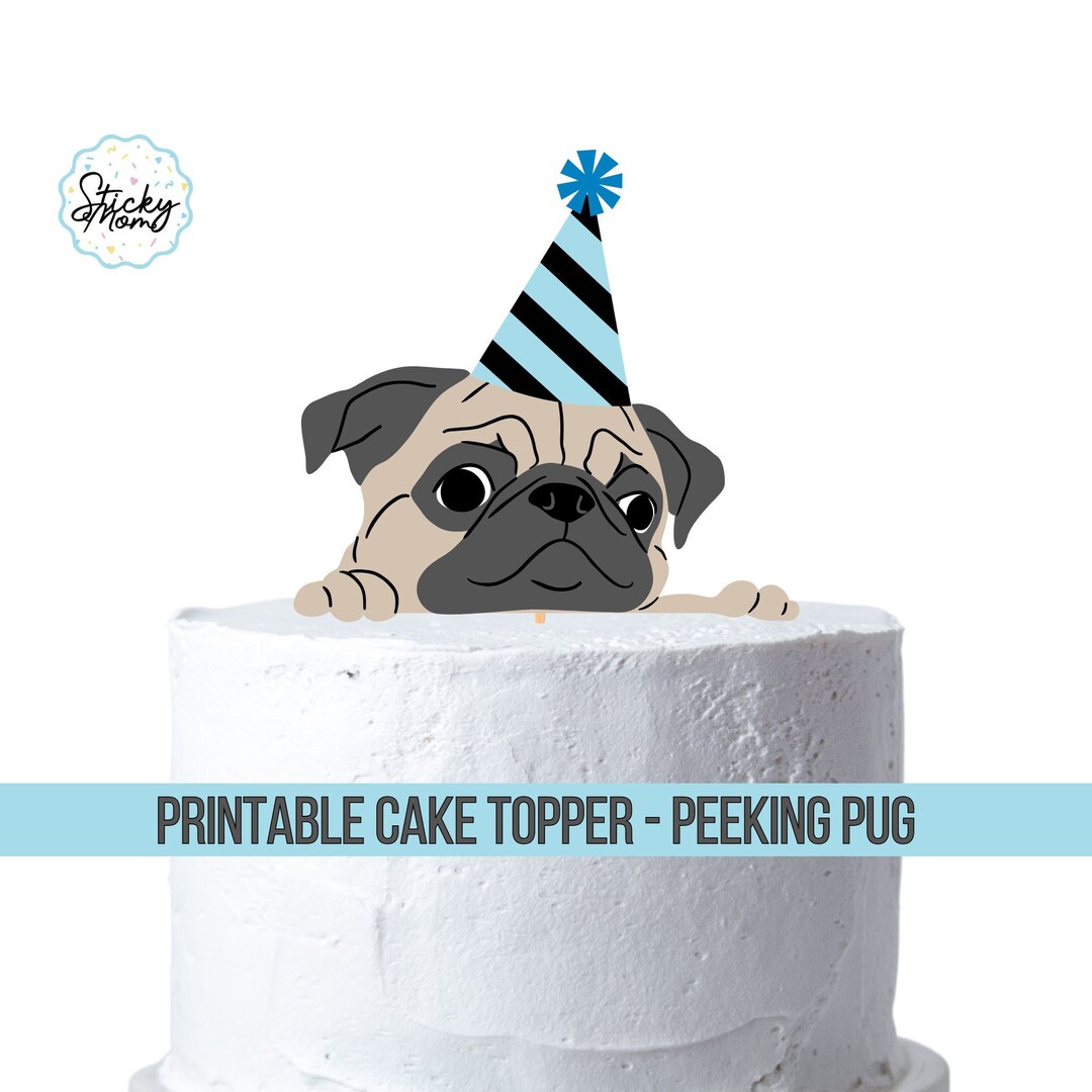 Pug Dog Cake Topper Puppy Cupcake Toppers - Peeking Dog Birthday ...