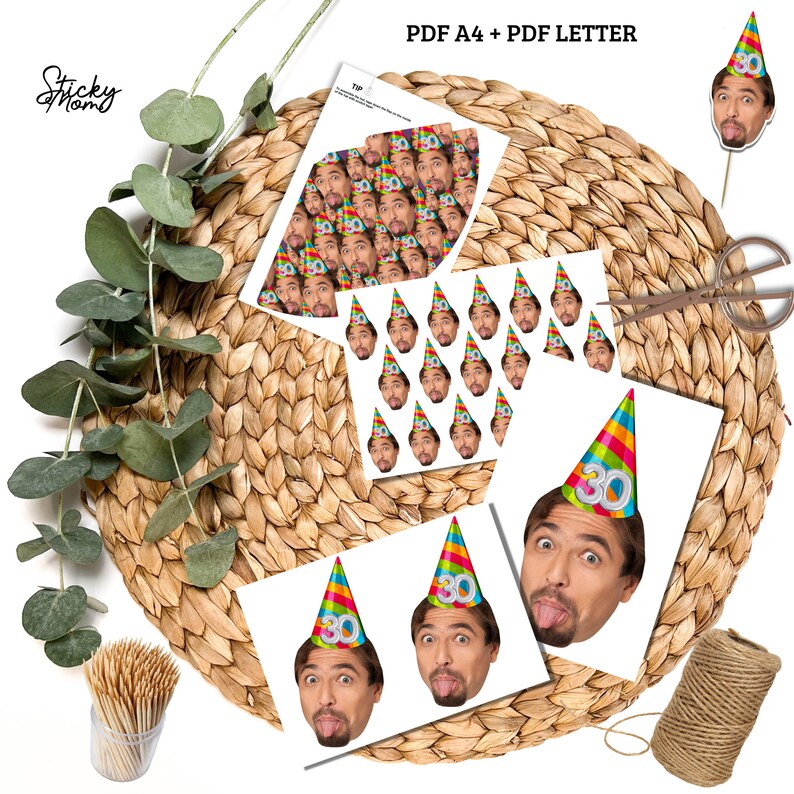 Printable Face Banner Face Party Hat Photo Cupcake Toppers - Etsy