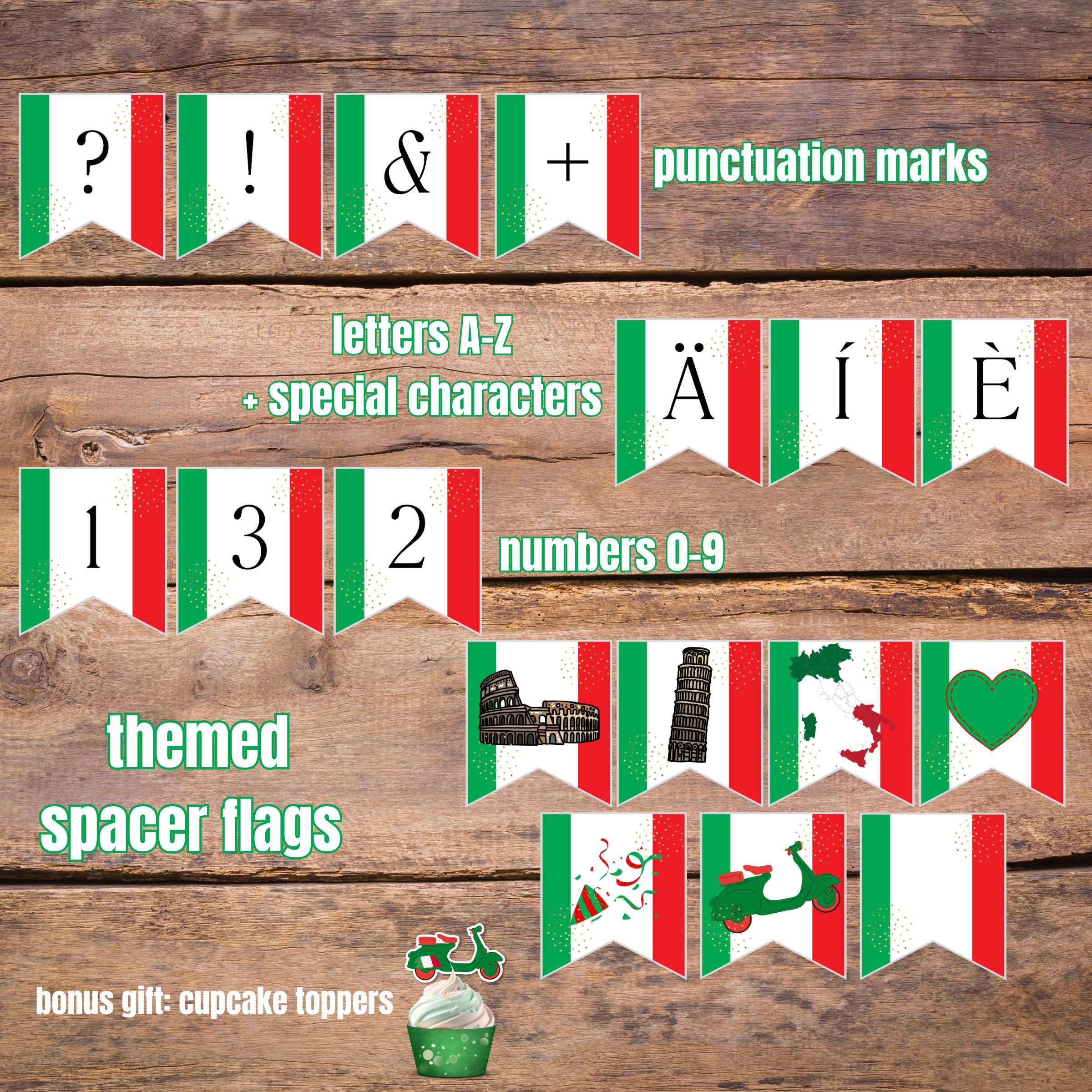 Italy Banner Set, PRNTABLE Italian Themed Garland, Italian Bunting ...