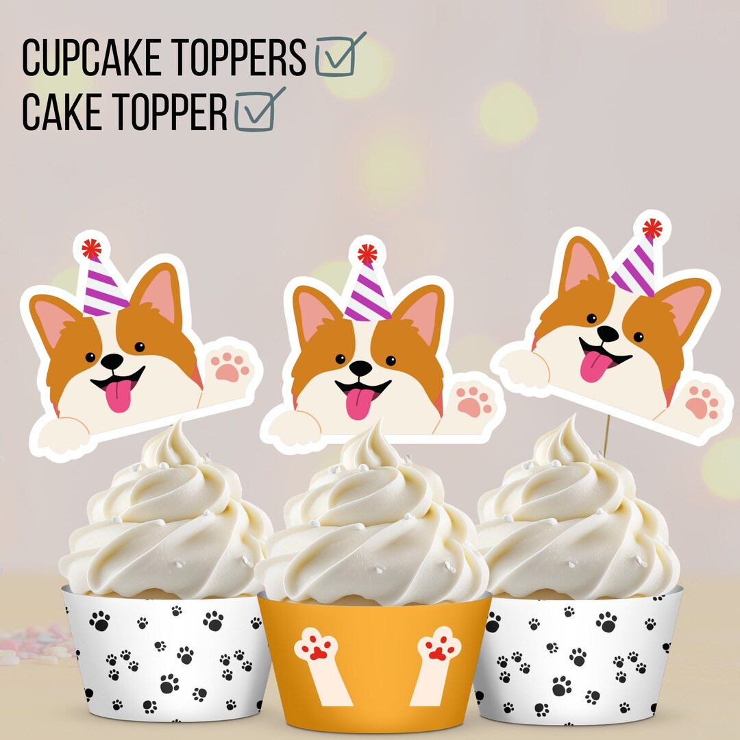 Corgi Cake Topper Puppy Cupcake Toppers - Peeking Dog Birthday ...