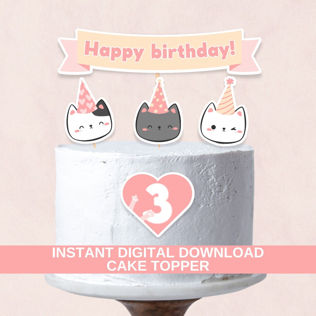 Kitten Birthday Party Cake Topper DIGITAL | Cat Party Cupcake Toppers ...