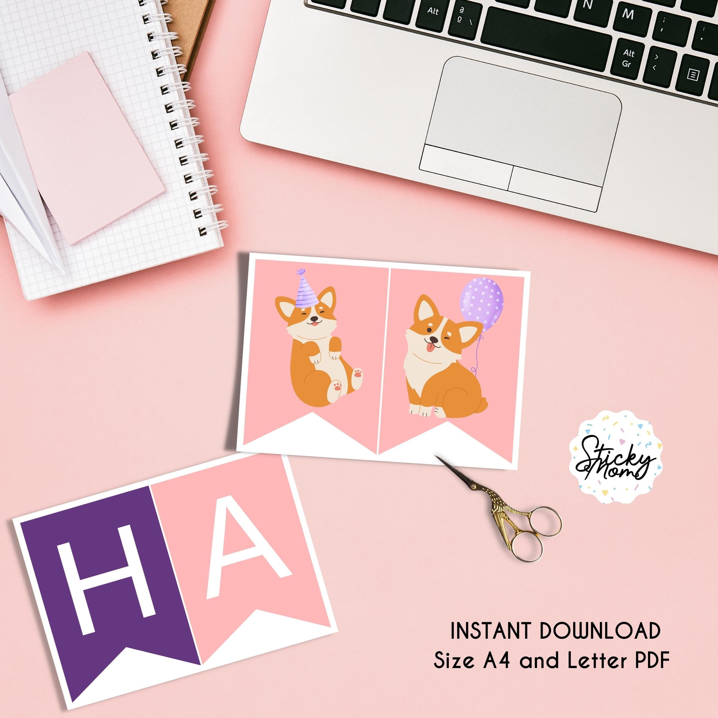 Happy Birthday Banner Corgi Dog Birthday Printable Dog Party Garland ...