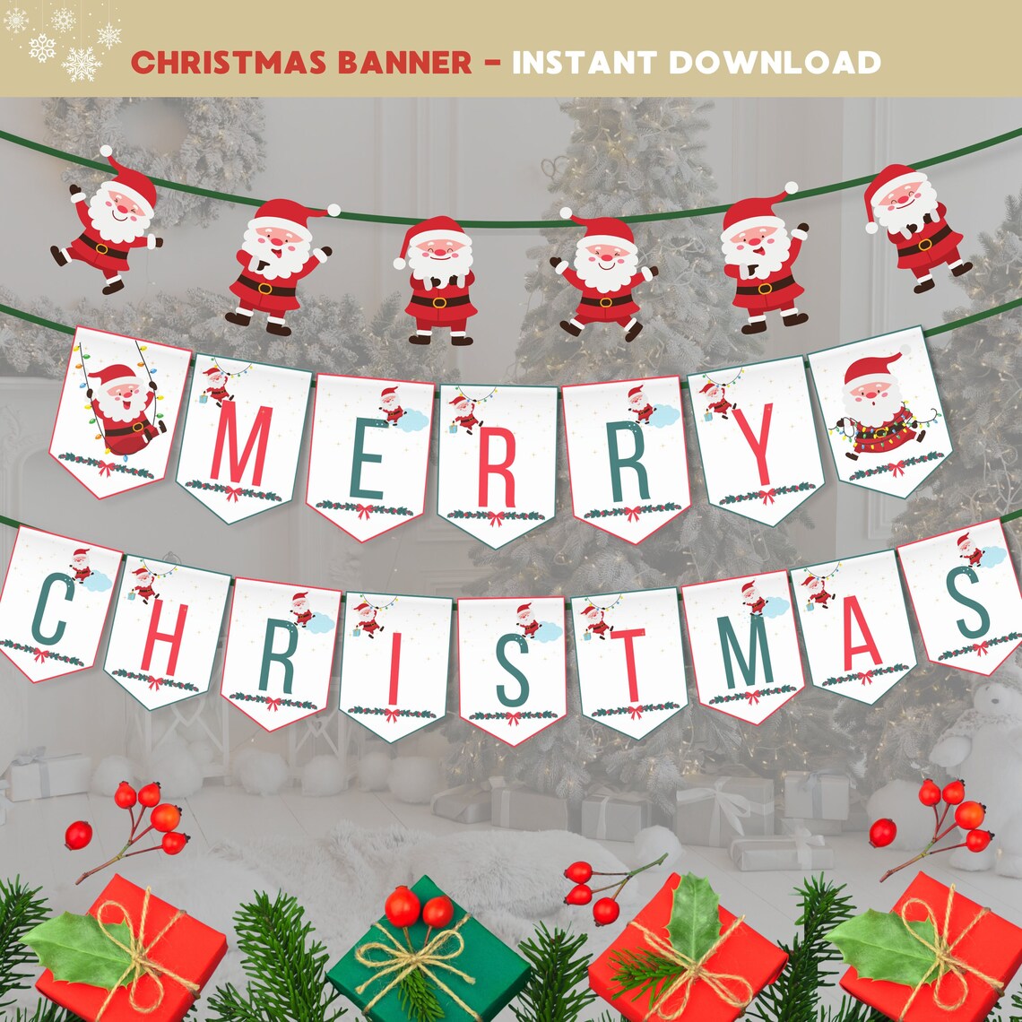 Christmas Banner Party Decorations Santa Garland Merry Christmas ...