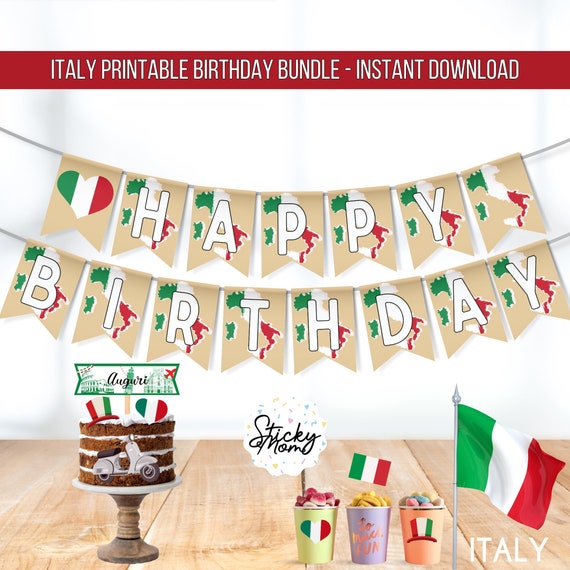 Happy Birthday Italian Flag Italian Party Decorations Buon Compleanno