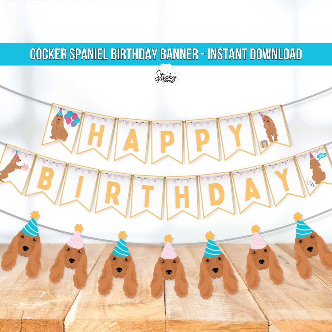 English Cocker Spaniel Happy Birthday Banner Dog Birthday Printable ...