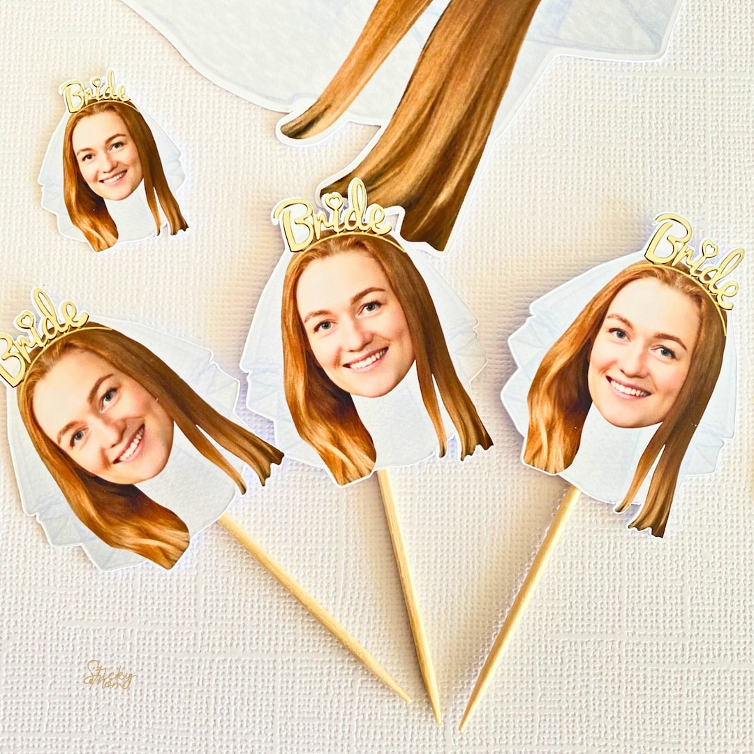 Bride Face Cupcake Toppers | Bridal Shower Toppers | Wedding Bride to ...