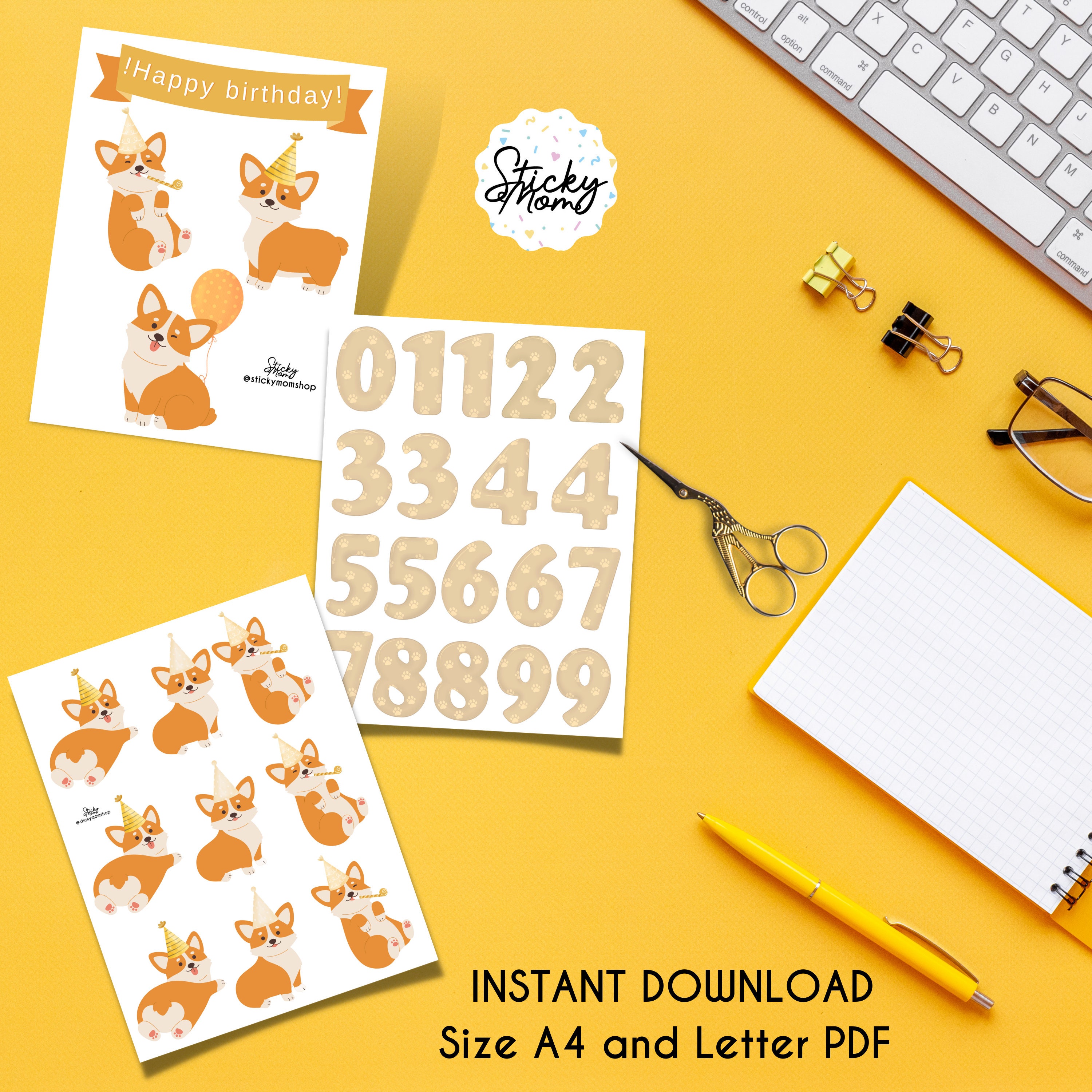 Corgi Dog Happy Birthday Decoration Cake Topper Puppy Dog Party Digital ...