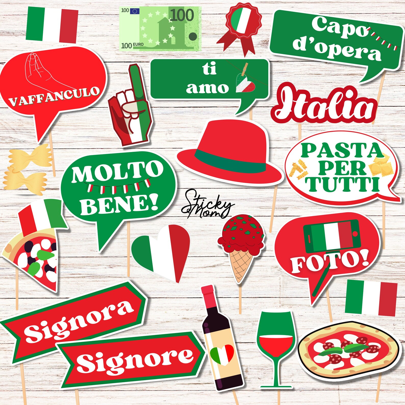 Italy Party Photo Props DIGITAL Photobooth Italy Themed Props, Italian ...