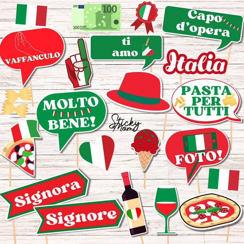 Italy Party Photo Props DIGITAL Photobooth Italy Themed Props, Italian ...