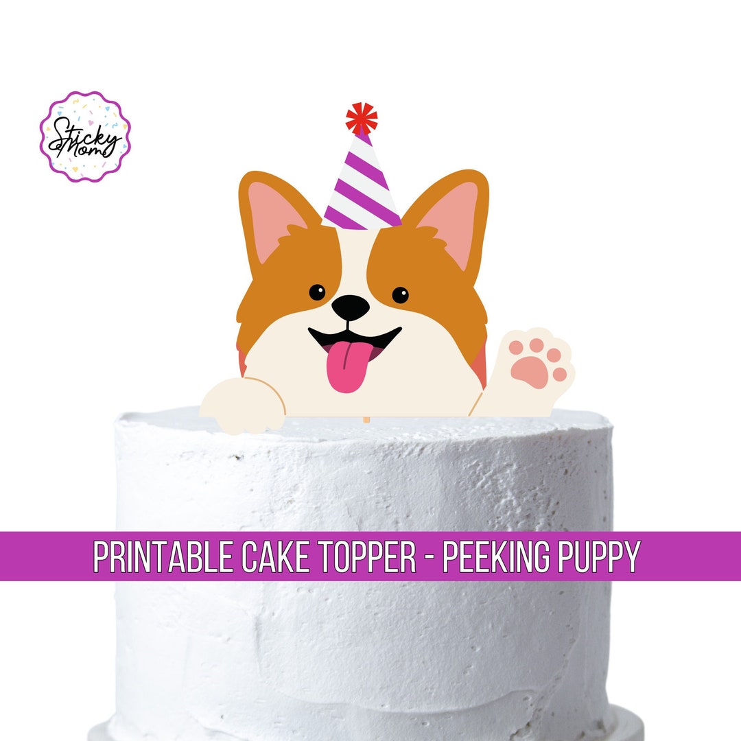 Corgi Dog Cake Topper Puppy Cupcake Toppers - Peeking Dog Birthday ...