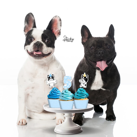 Puppy Cupcake Toppers DHappy Birthday French Bulldog Cake Topper Puppy ...