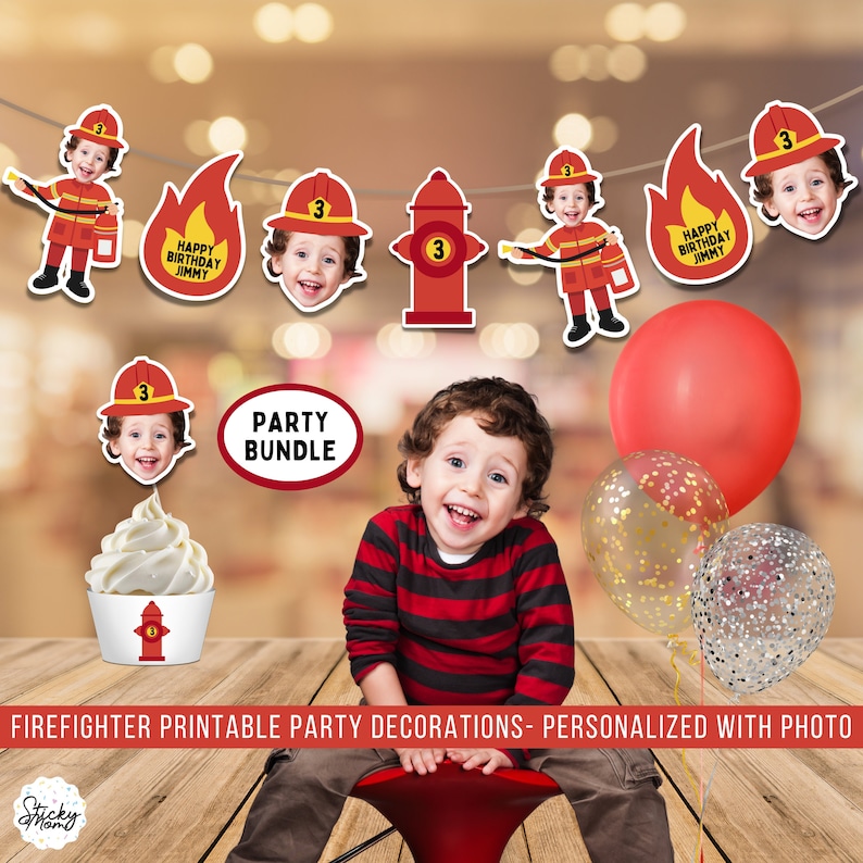 Firefighter Party Bundle / Fireman Custom Photo Banner | Printable ...