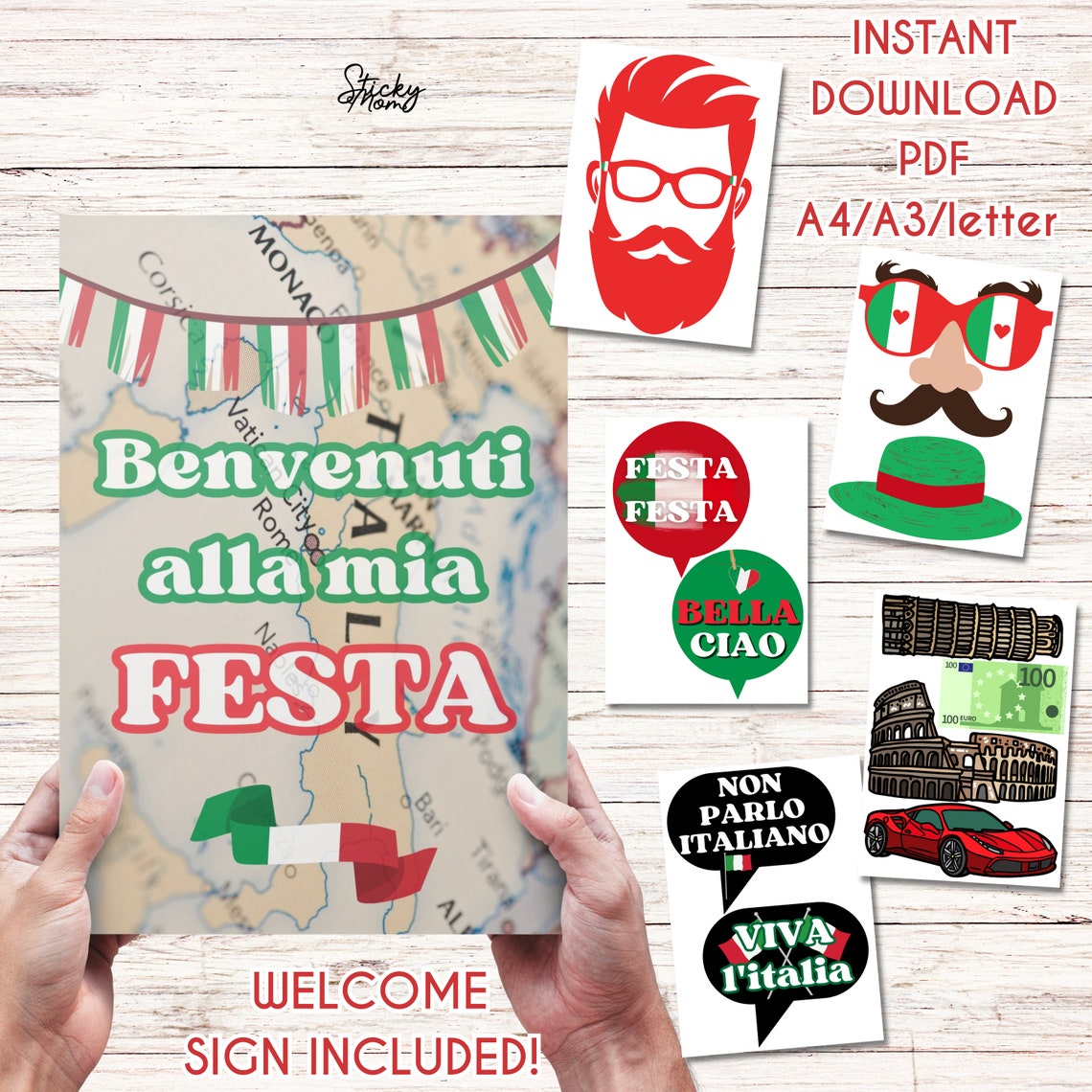 Italy Party Photo Props DIGITAL Photobooth Italy Themed Props, Italian ...