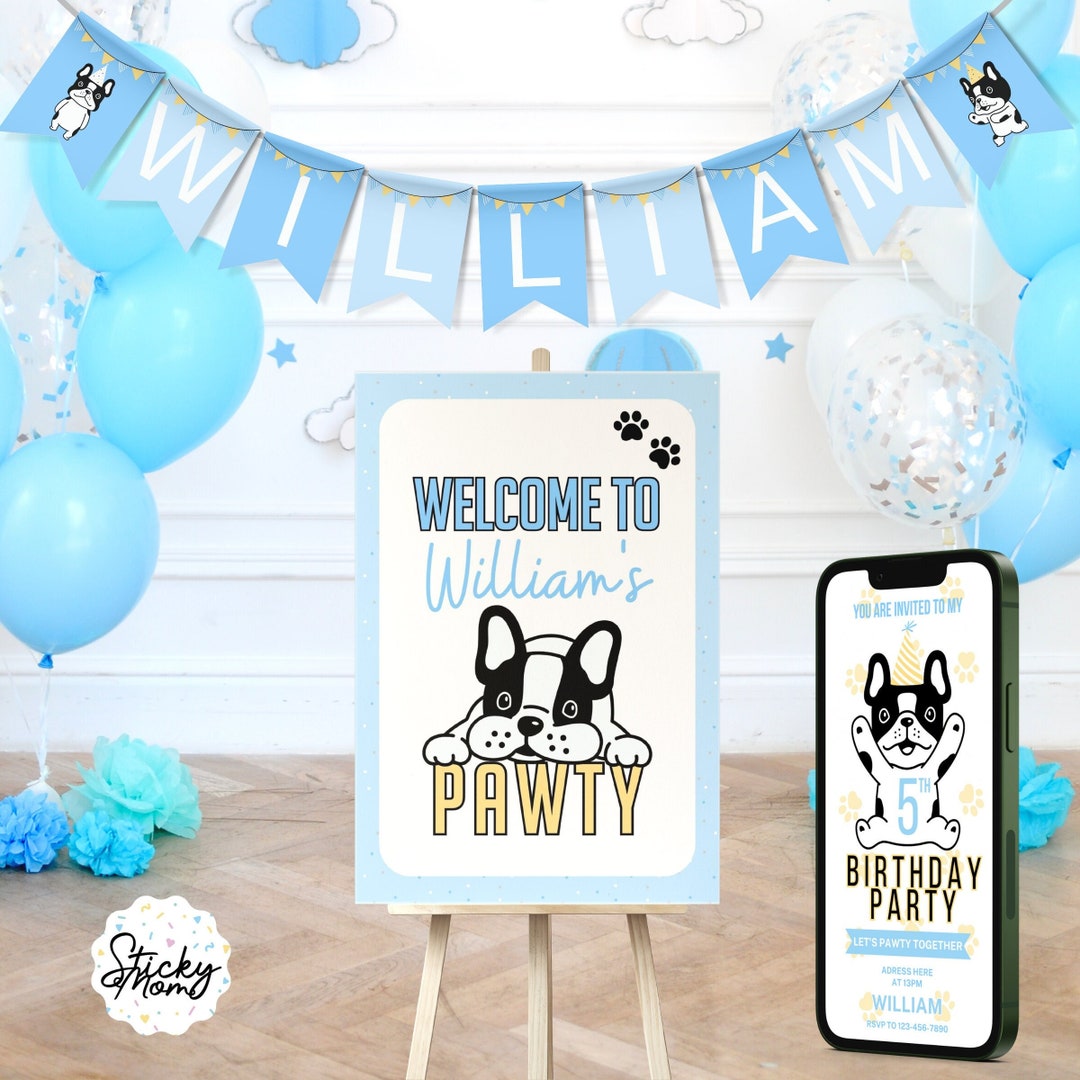 Bulldog Birthday Decoration Personalized Dog Printable Banner French ...