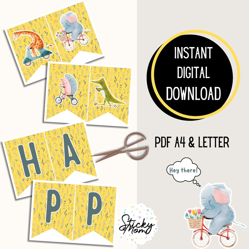 Floral Safari Birthday Banner Party Animals Decor - Digital Files ...