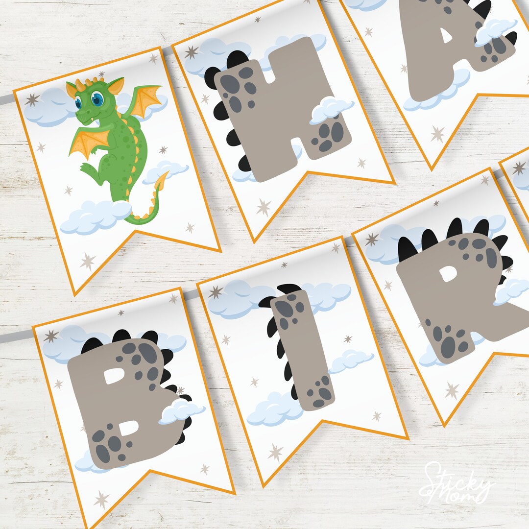 Dragons Happy Birthday Banner Digital Download Dragon Party Banner ...