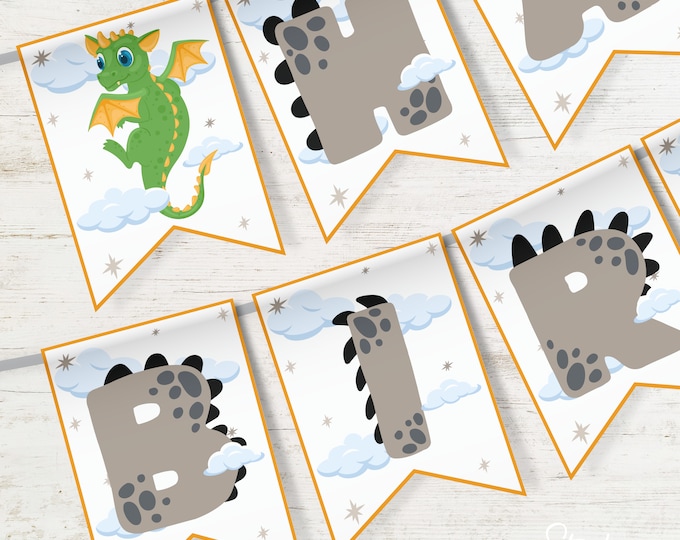 Dragons Happy Birthday Banner Digital Download Dragon Party Banner ...