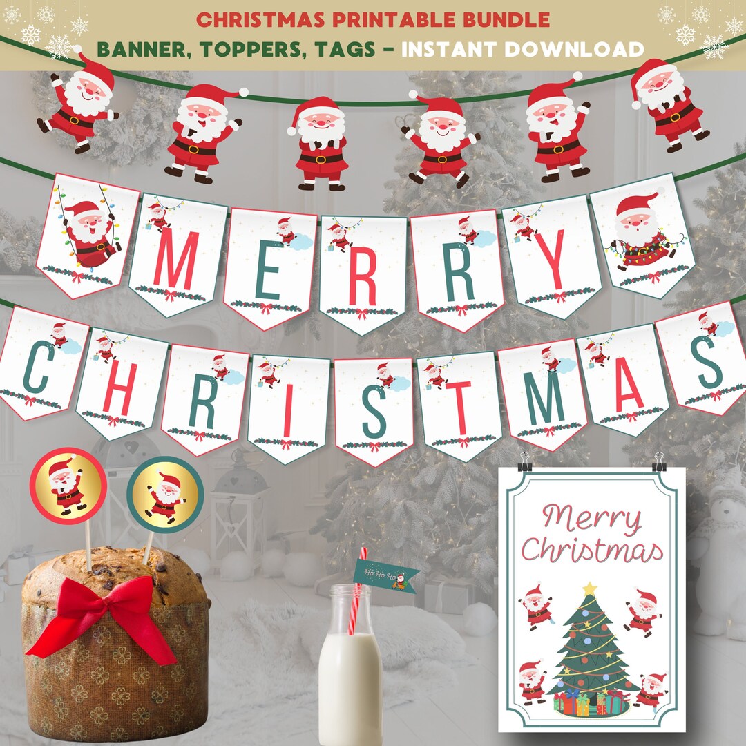 Christmas Bundle Party Decorations Santa Banner Merry Christmas Toppers ...