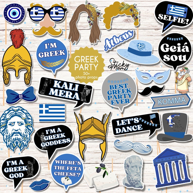 Greek Party Photo Props Photobooth Cupcake Toppers Greece Themed Props ...