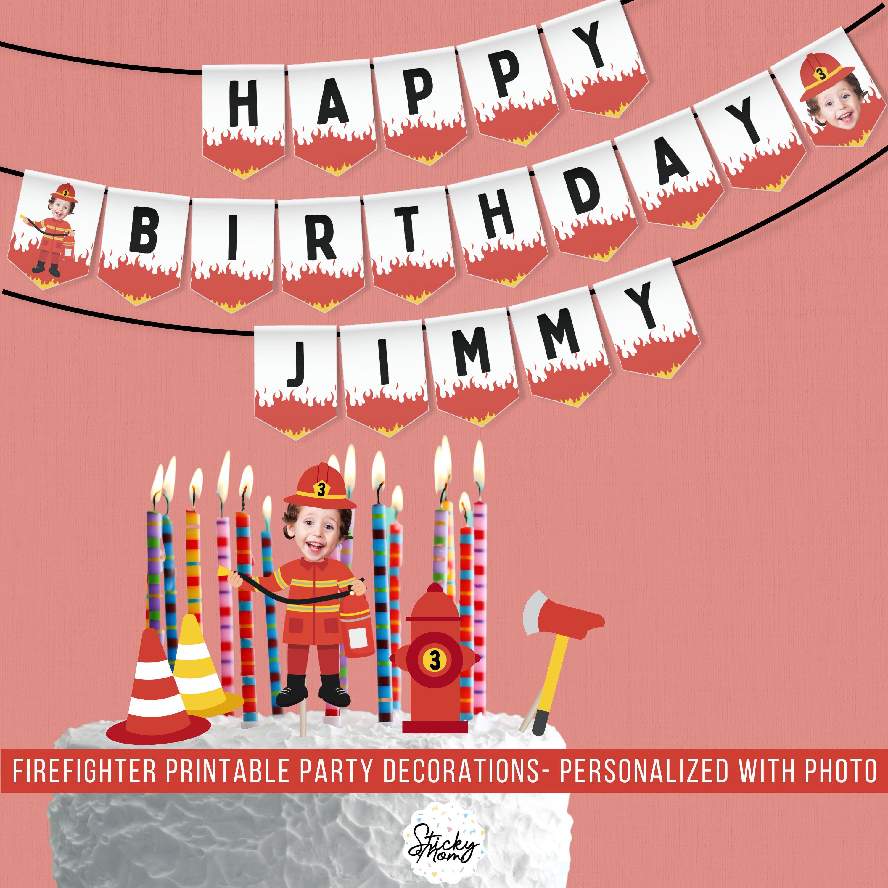 Firefighter Party Bundle / Fireman Custom Photo Banner | Printable ...