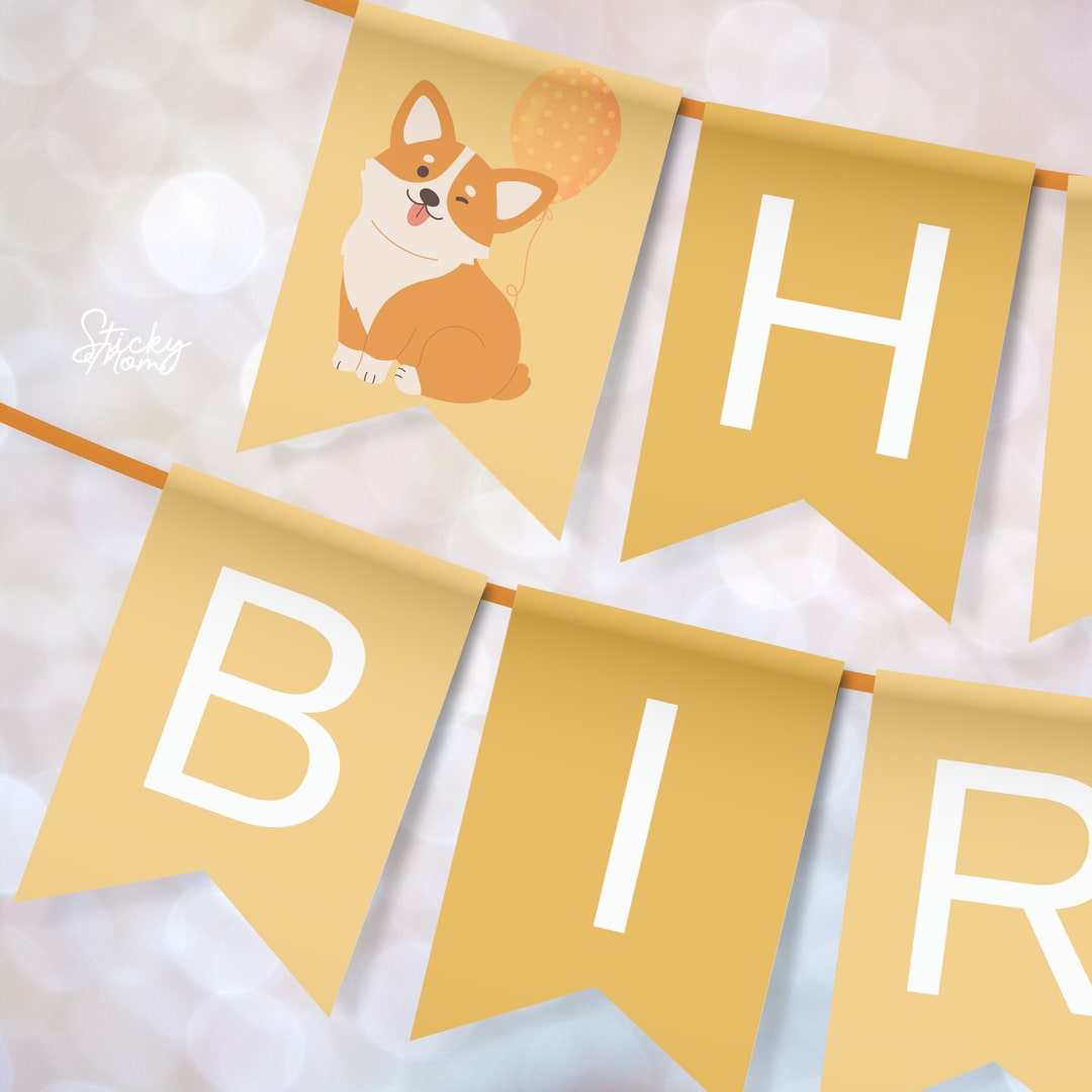 Corgi Happy Birthday Banner Dog Birthday Printable Dog Party Garland ...