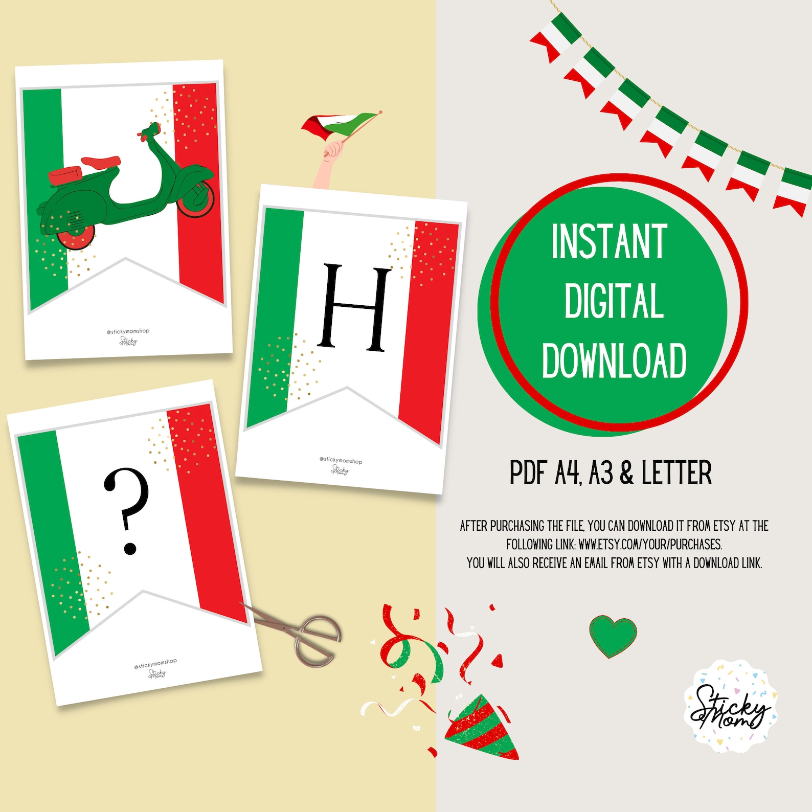 Italy Banner Set, Italian Themed PRINTABLE Garland, Italian Bunting ...
