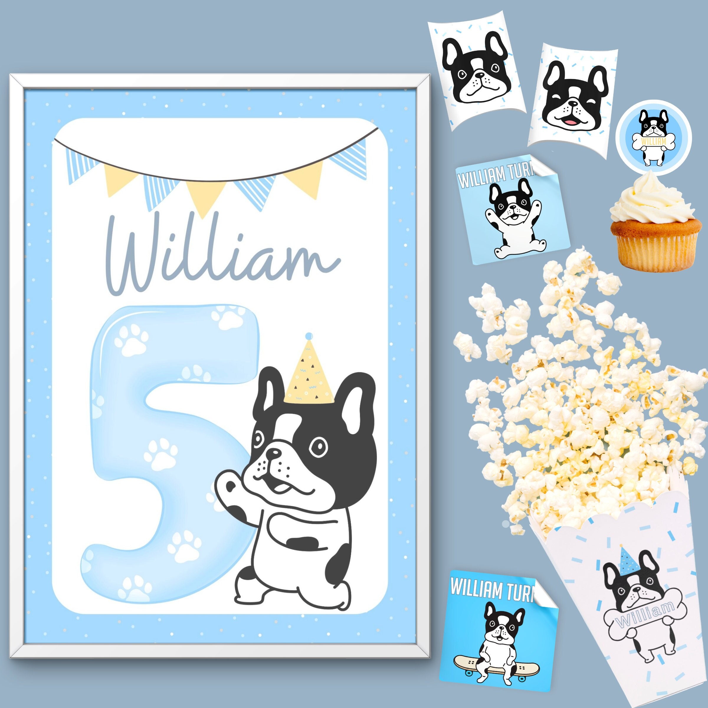 Bulldog Birthday Decoration Personalized Dog Printable Banner French ...