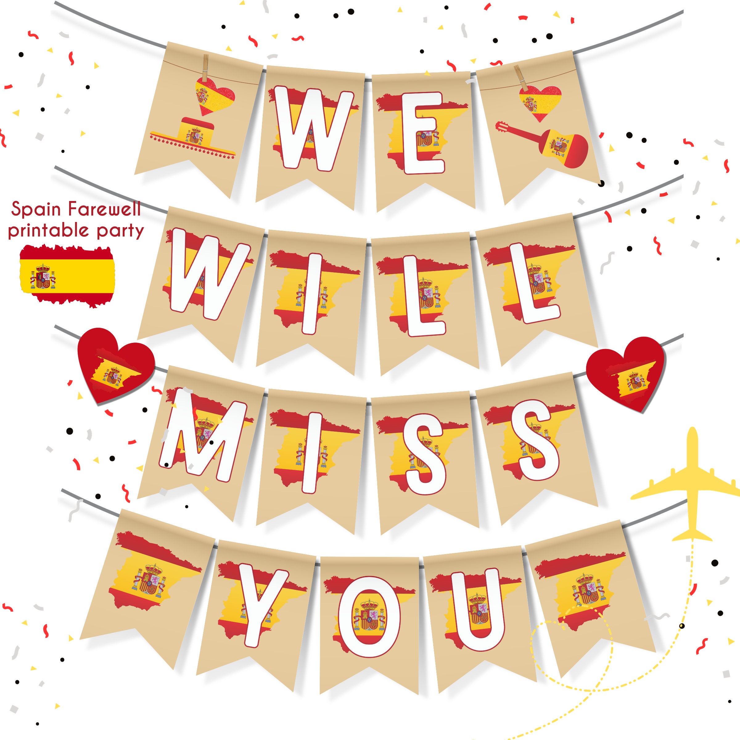 Spain Farewell Party Decorations, We Will Miss You Flag Spain Banner ...