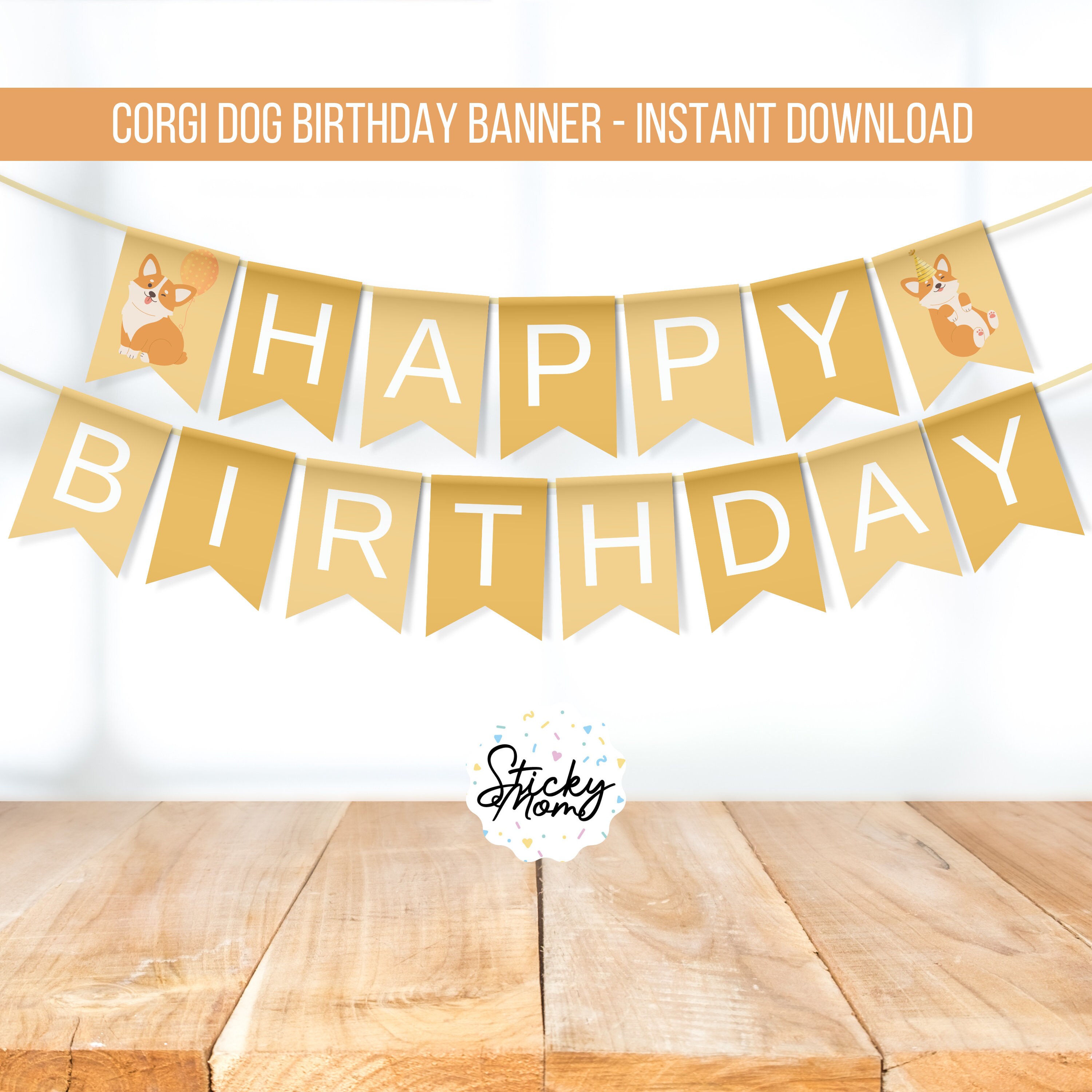 Corgi Happy Birthday Banner Dog Birthday Printable Dog Party Garland ...