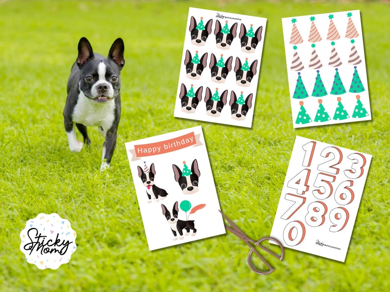 Boston Terrier Cake Topper Dog Decorations Happy Birthday Puppy Party ...