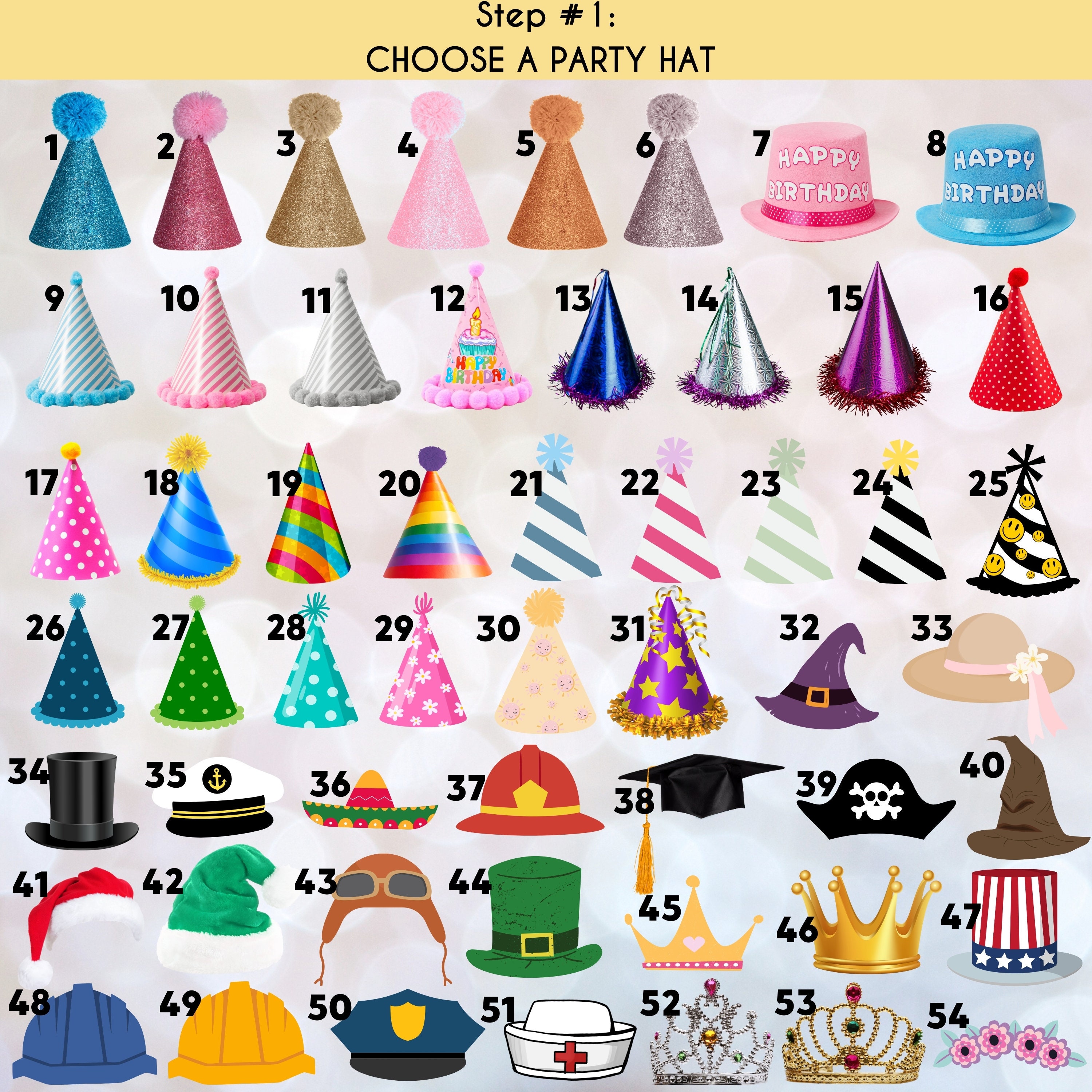 Printable Birthday Party Hats Face Banner Face Cupcake Toppers Photo ...