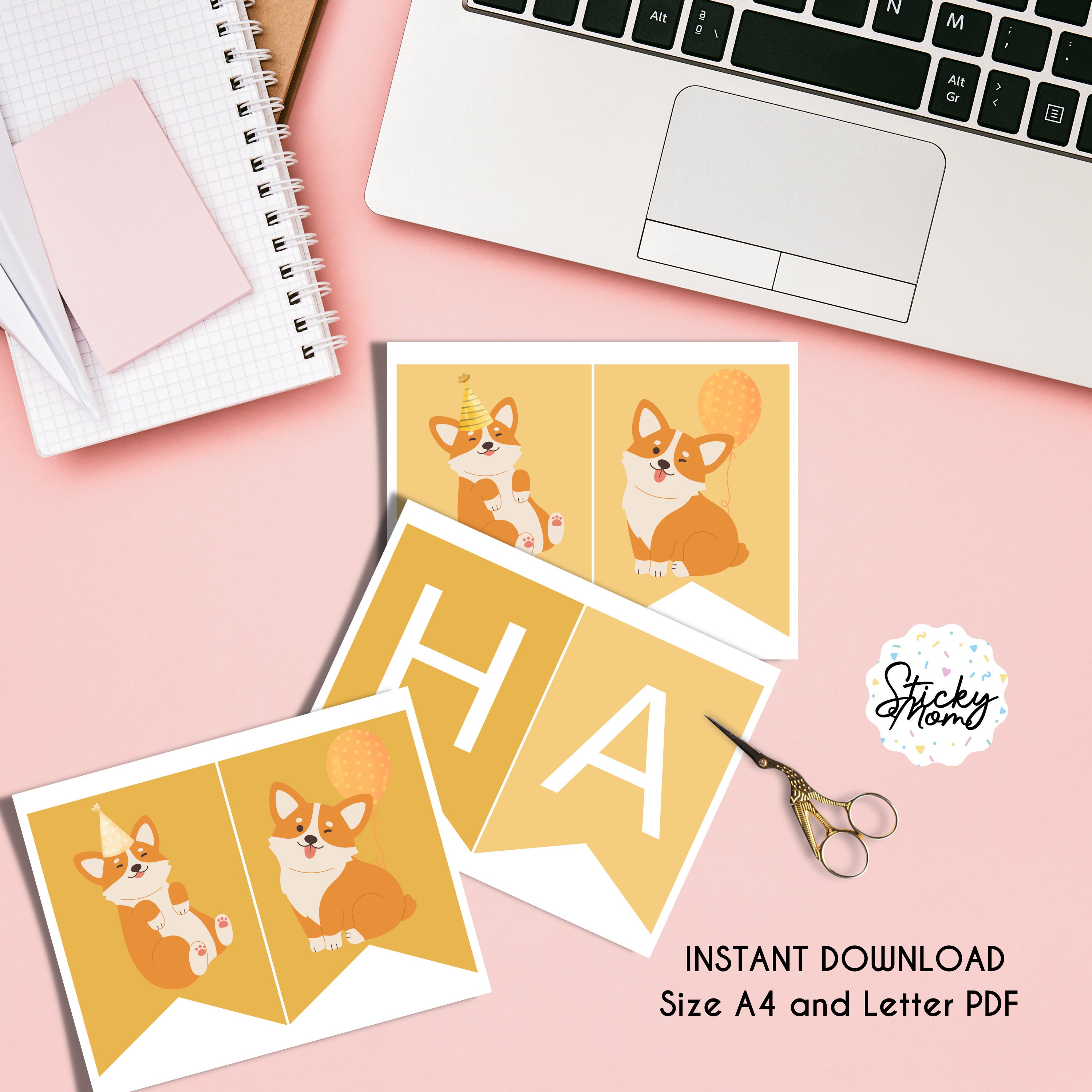 Corgi Happy Birthday Banner Dog Birthday Printable Dog Party Garland ...