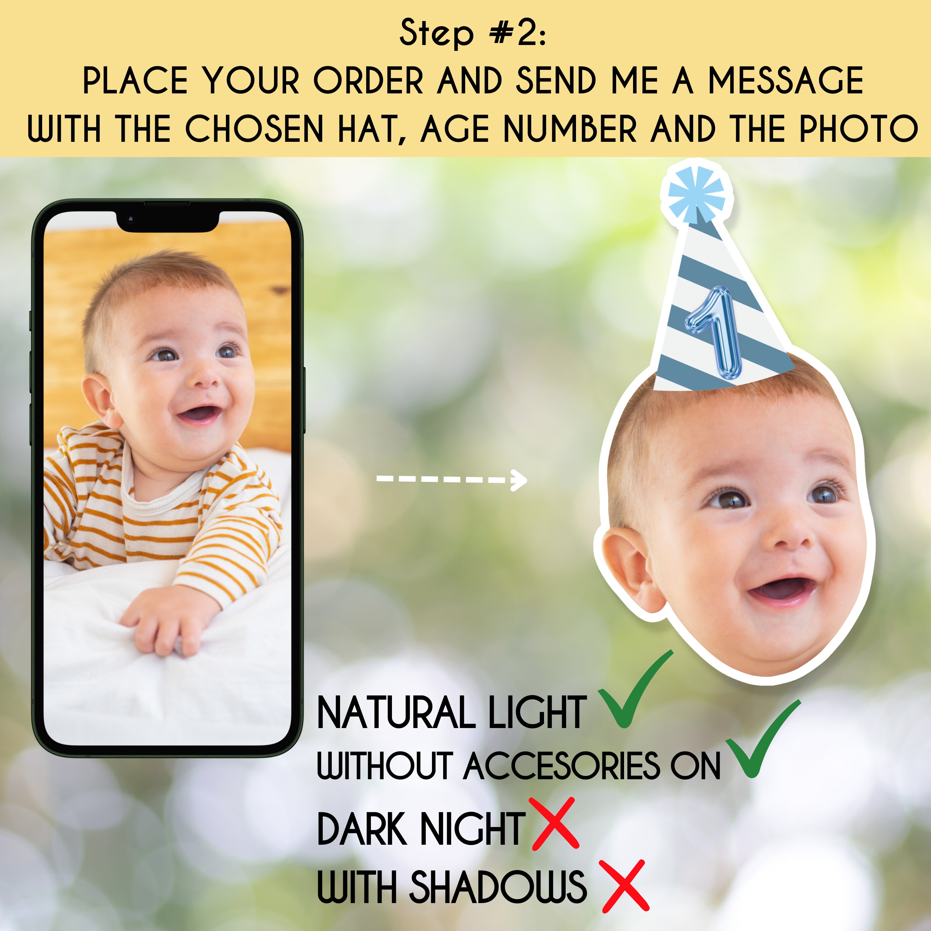 Baby Custom Photo Party Hat Face Banner Printable Green Birthday Party ...