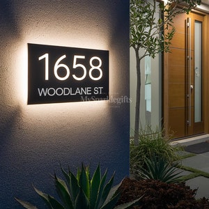 Modern Illuminated Backlit House Numbers Custom LED Address Sign Plate ...
