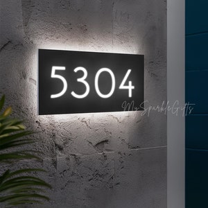 Modern Backlit LED House Number Sign: Metal Finish Address Plate - Etsy