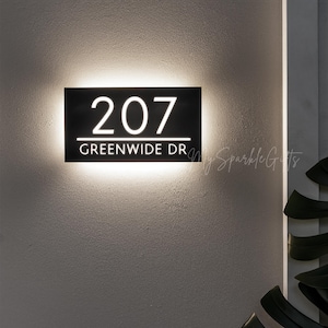 Modern Illuminated Backlit House Sign Custom LED Address Plate Lighted ...