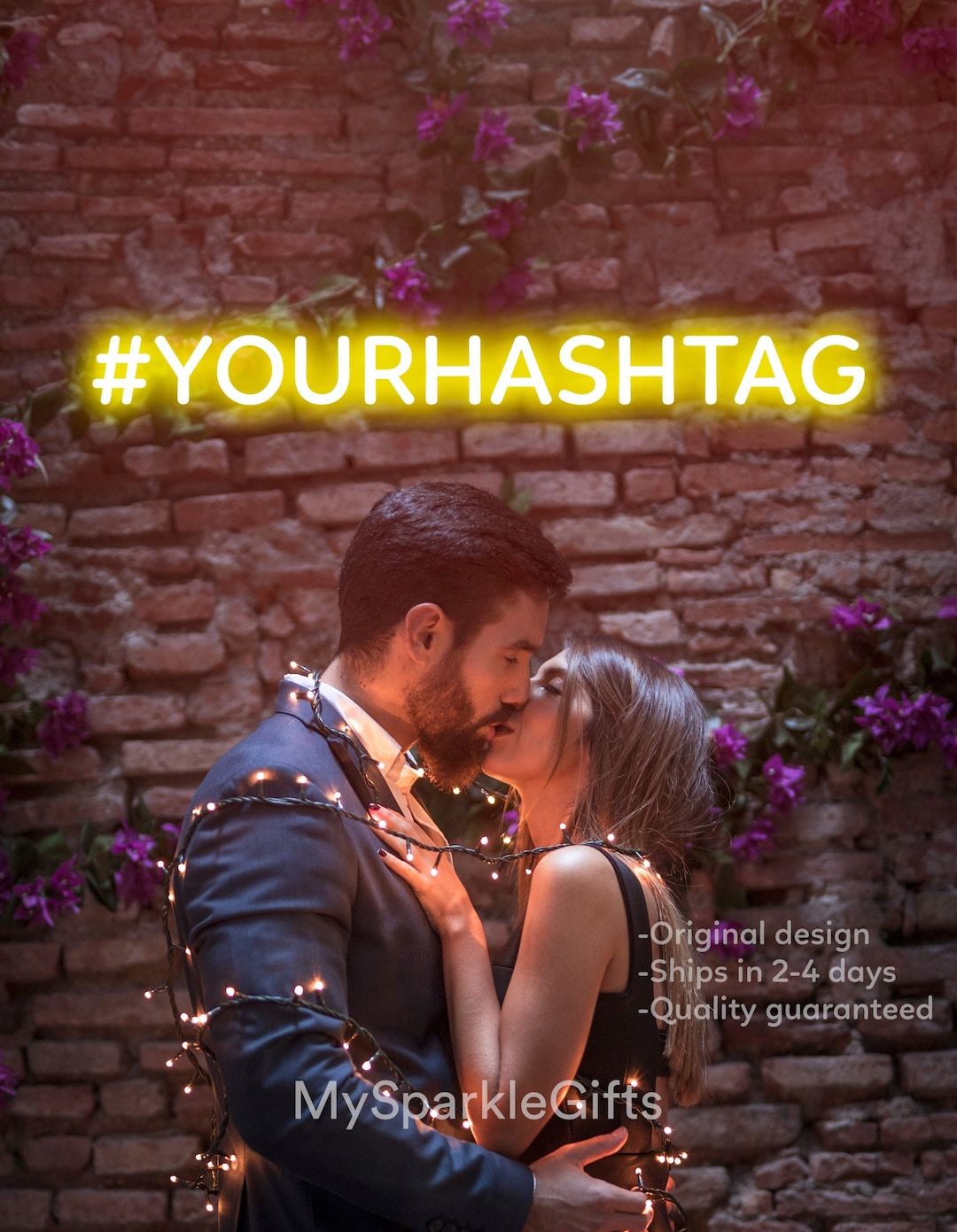 Original Wedding Hashtag Neon Sign Wedding Backdrop Decor Personalized ...