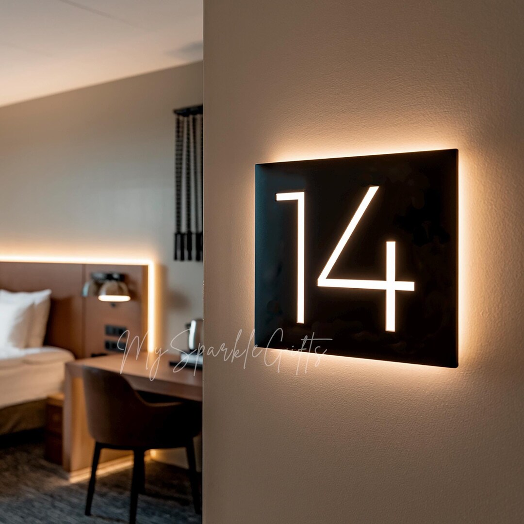 Custom Backlit Illuminated Room Number Sign for Hotel, Hostel, or Villa ...
