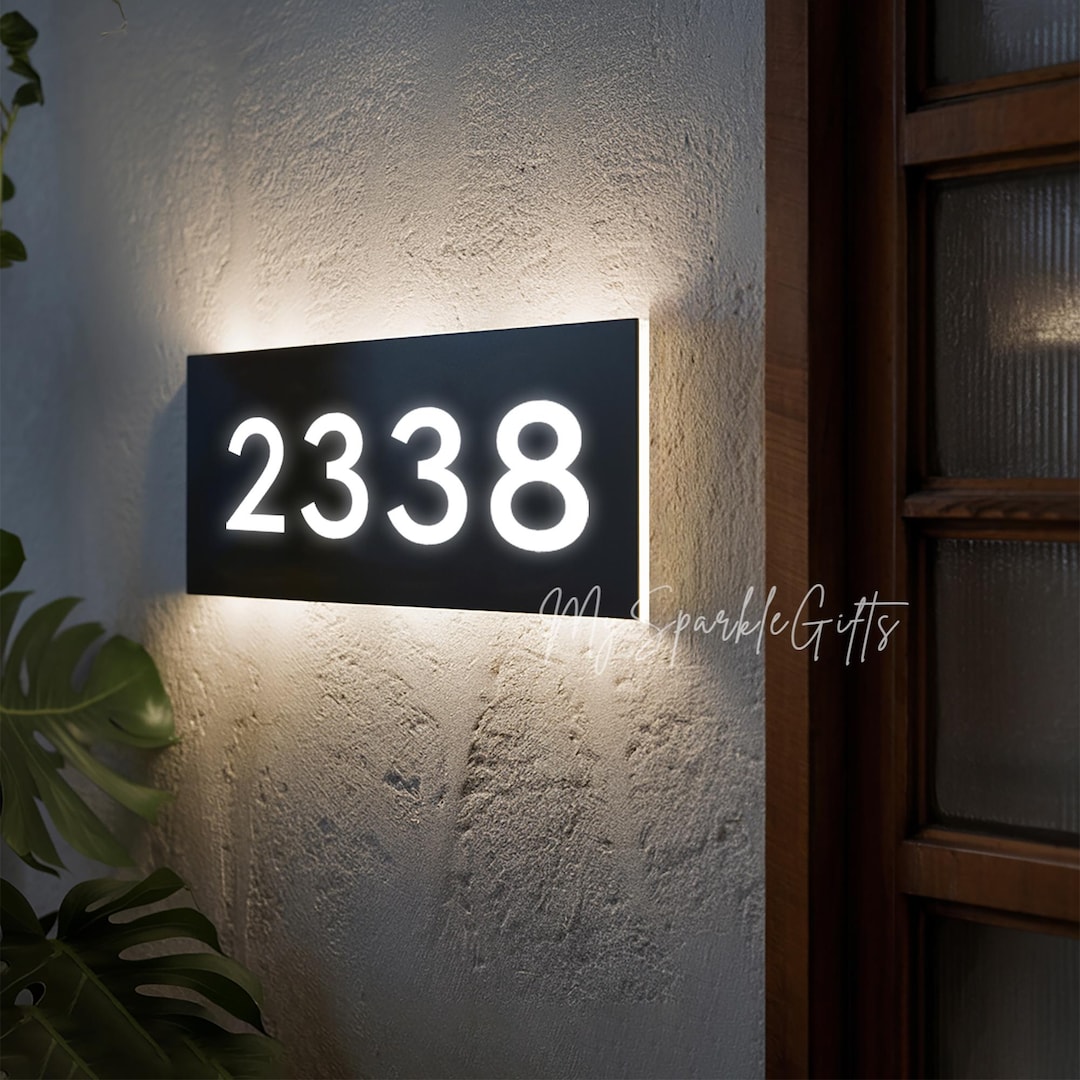 Custom Illuminated Backlit House Numbers LED House Number Plate Modern ...