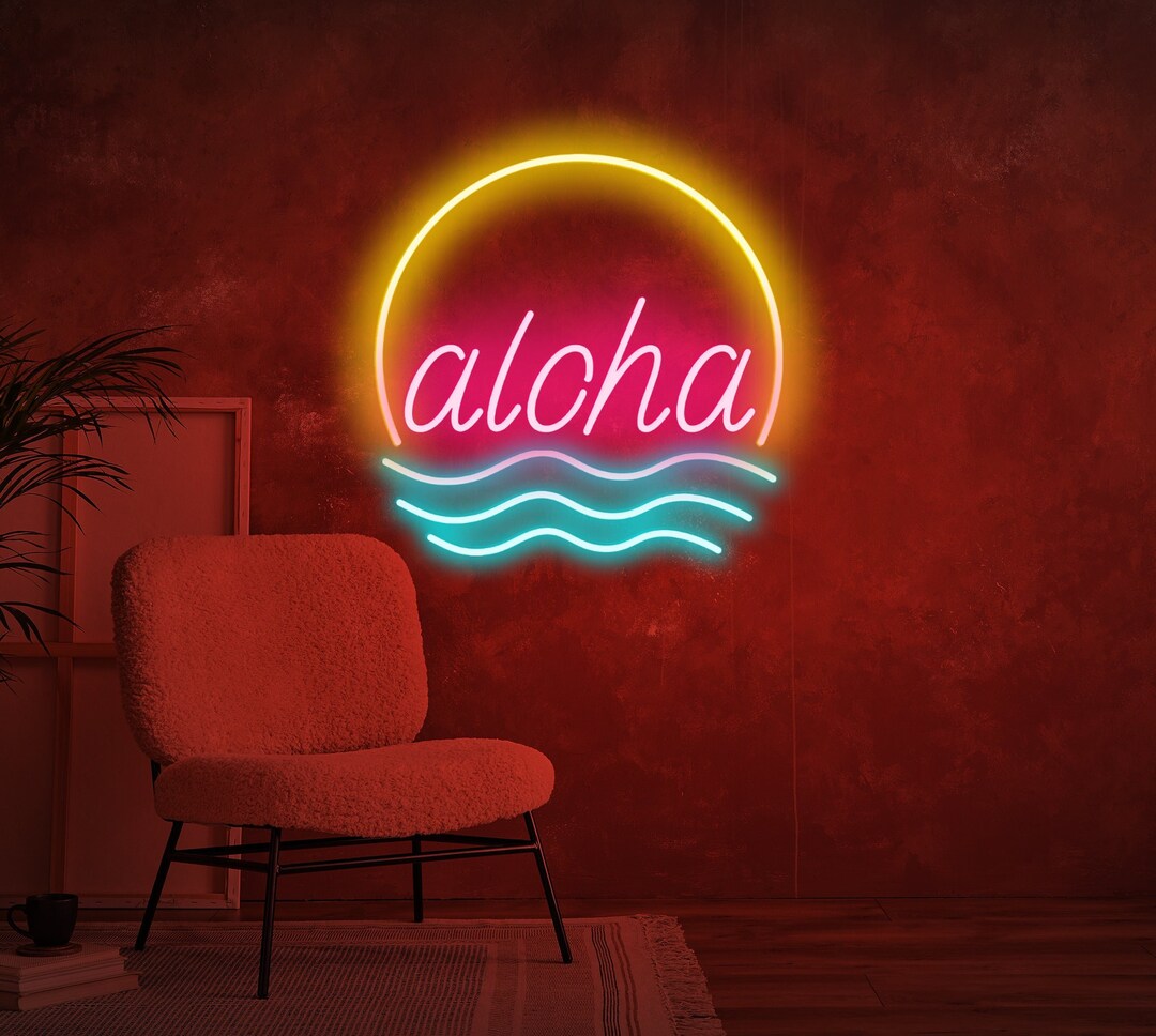 Original Aloha Neon Sign Sun and Wave LED Neon Light Sign Summer Beach ...