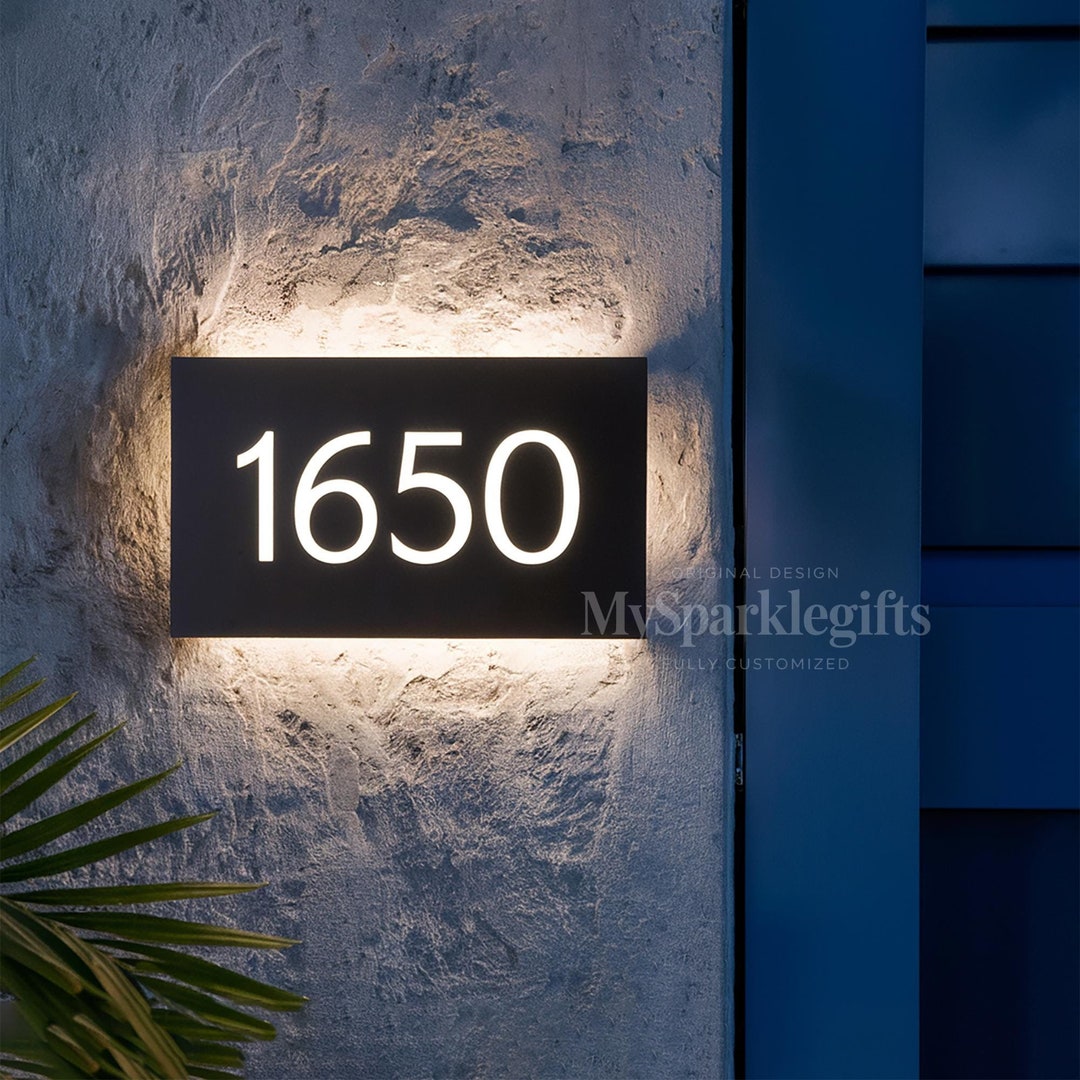 Modern Backlit LED House Number Sign: Custom Illuminated Metal With ...