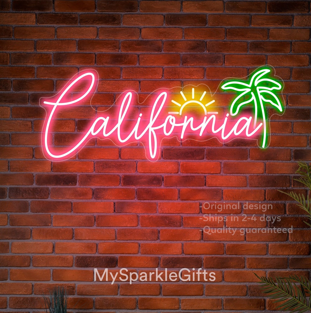 California Neon Sign Palm Tree With Sun Neon Light Sign for Bedroom ...